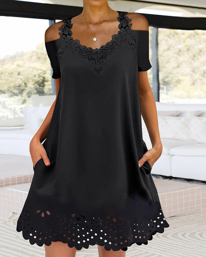 Contrast Lace Cold Shoulder Casual Dress – AvocadoMall